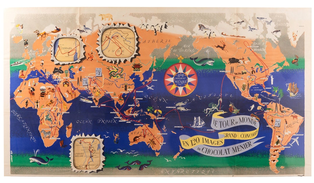 Original 1956 Pictorial World Map for Chocolat Menier by J.B. Jannot - Etsy