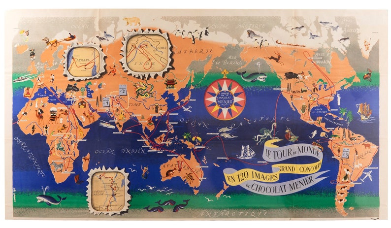 Original 1956 Pictorial World Map for Chocolat Menier by J.B. Jannot - Etsy