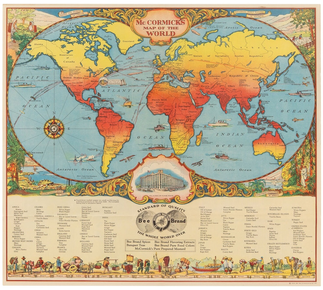 Original 1930 Pictorial Map - Mccormick's Spice Map of the World - Etsy
