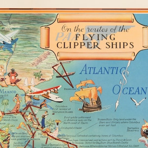Original C.1940 Vintage Poster "on the Routes of the Flying Clippers ...