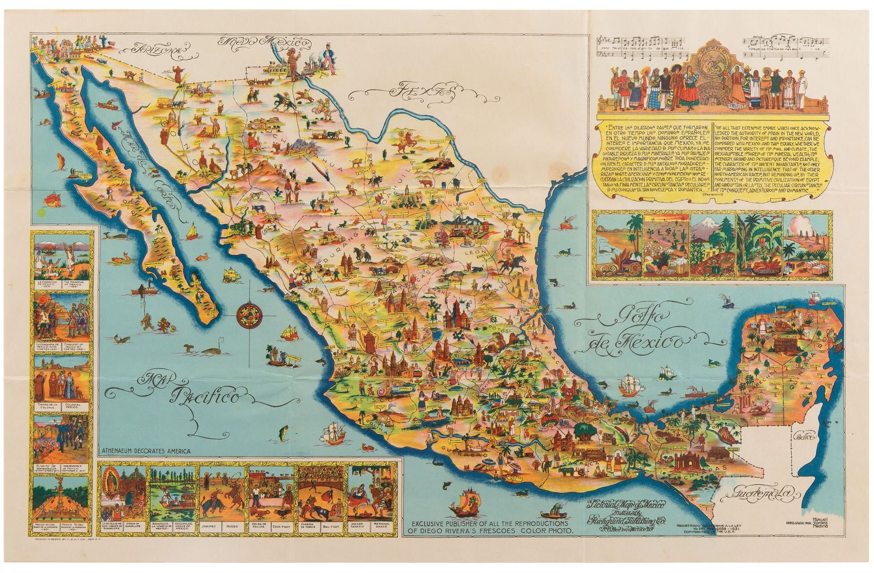 Original 1931 Pictorial Map of Mexico by Miguel Gomez Medina - Etsy