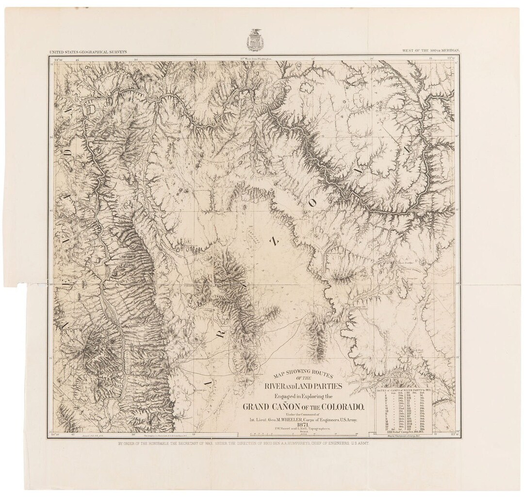 Original Antique 1871 Map of Geo. M. Wheeler's Exploration of the Grand ...