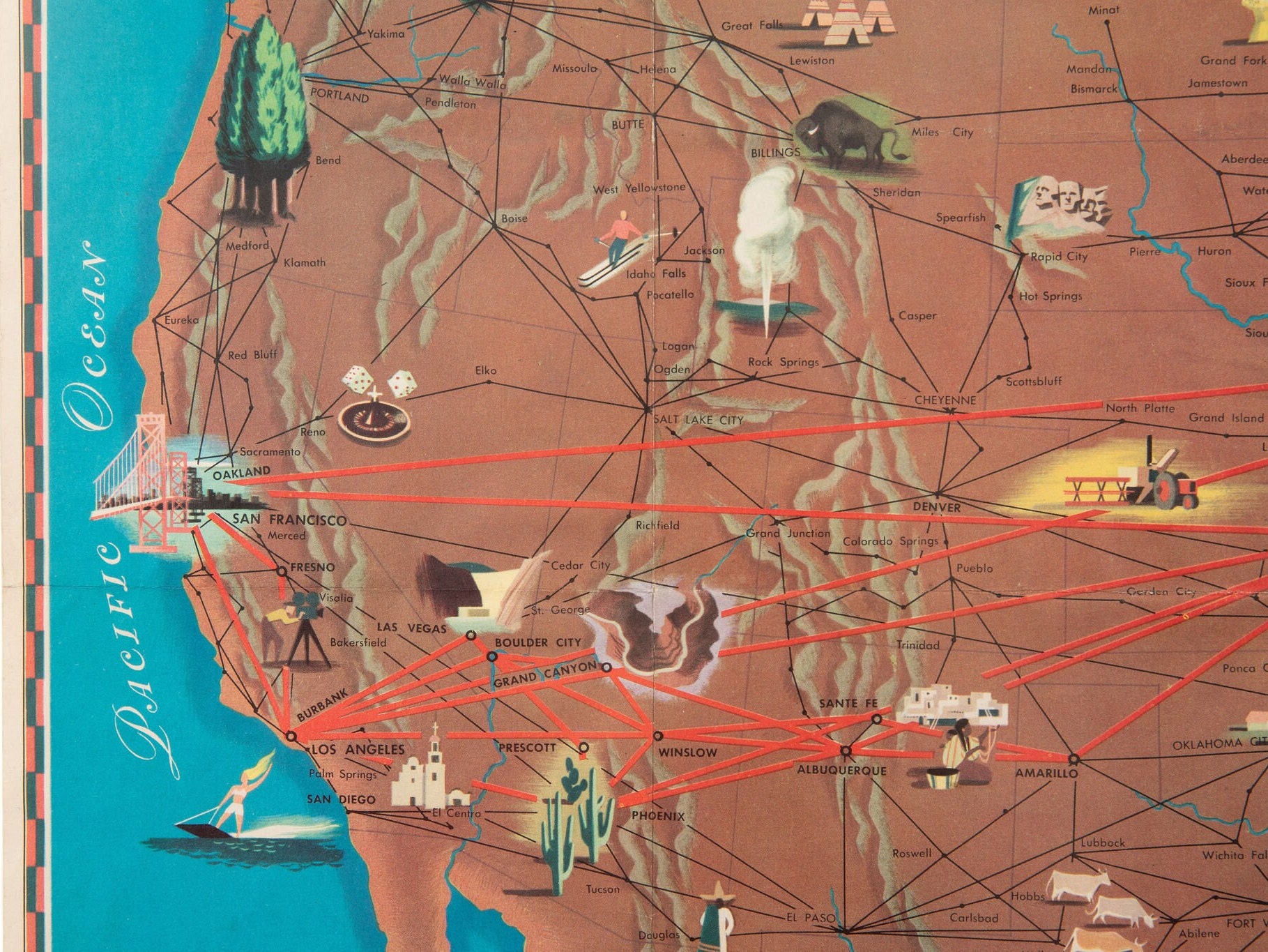 Original 1948 Pictorial Map of the Routes of TWA - Etsy