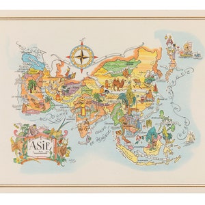 Original 1960 Mid-century Pictorial Map of Asia by Jacques Liozu - Etsy
