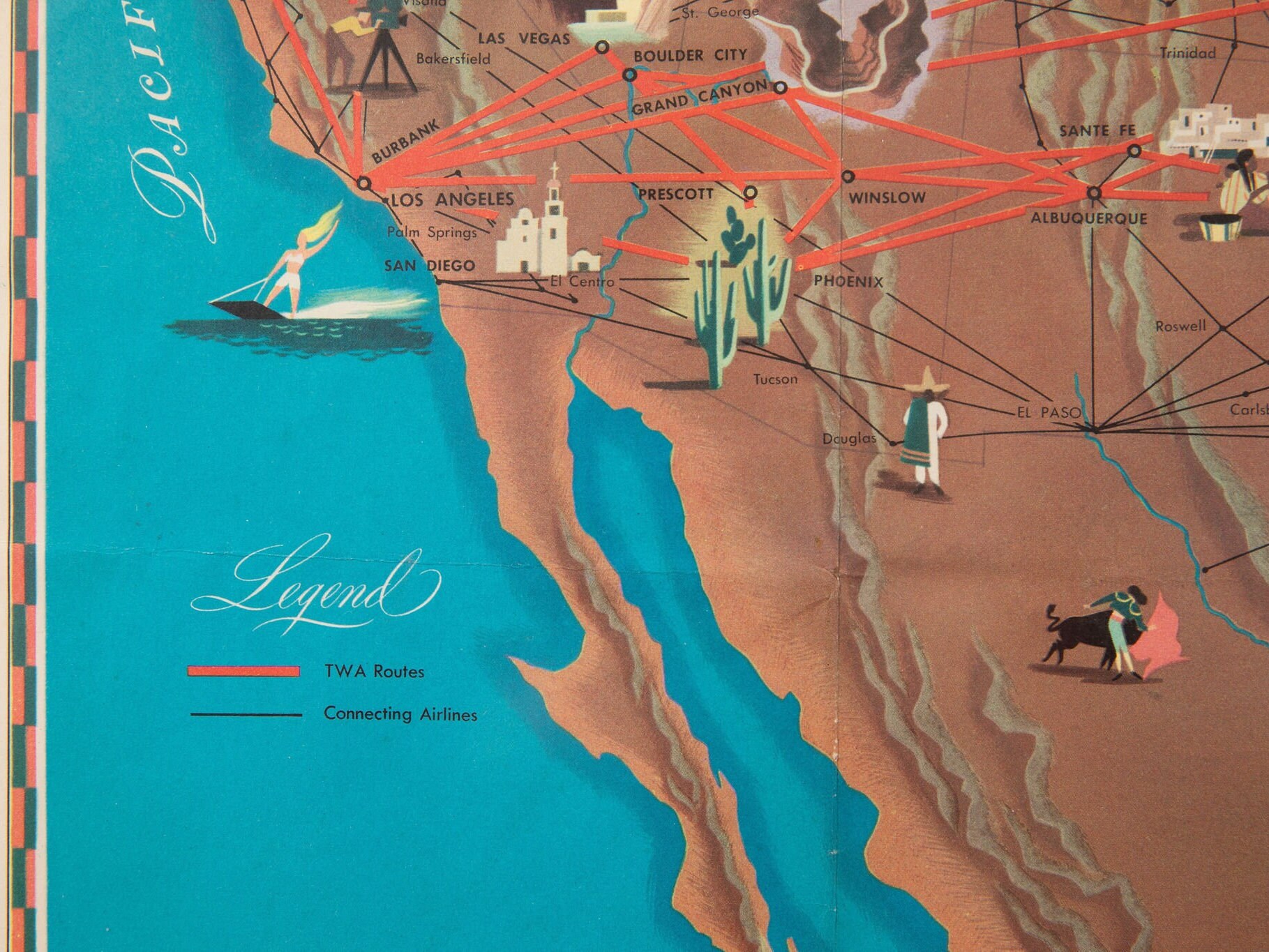 Original 1948 Pictorial Map of the Routes of TWA - Etsy
