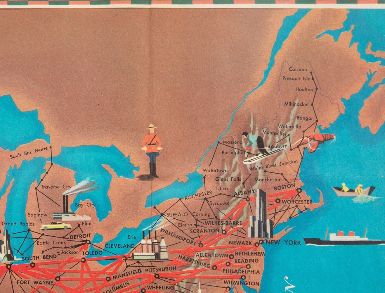 Original 1948 Pictorial Map of the Routes of TWA - Etsy