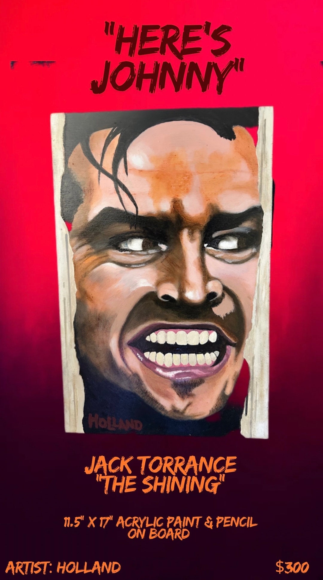Here's Johnny" – Hand-painted Acrylic Horror Art on Wood by Holland - Etsy