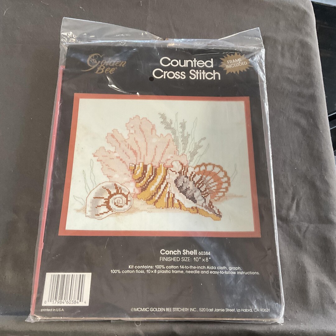 Golden Bee Conch Shell Counted Cross Stitch Kit With Frame – Vintage ...