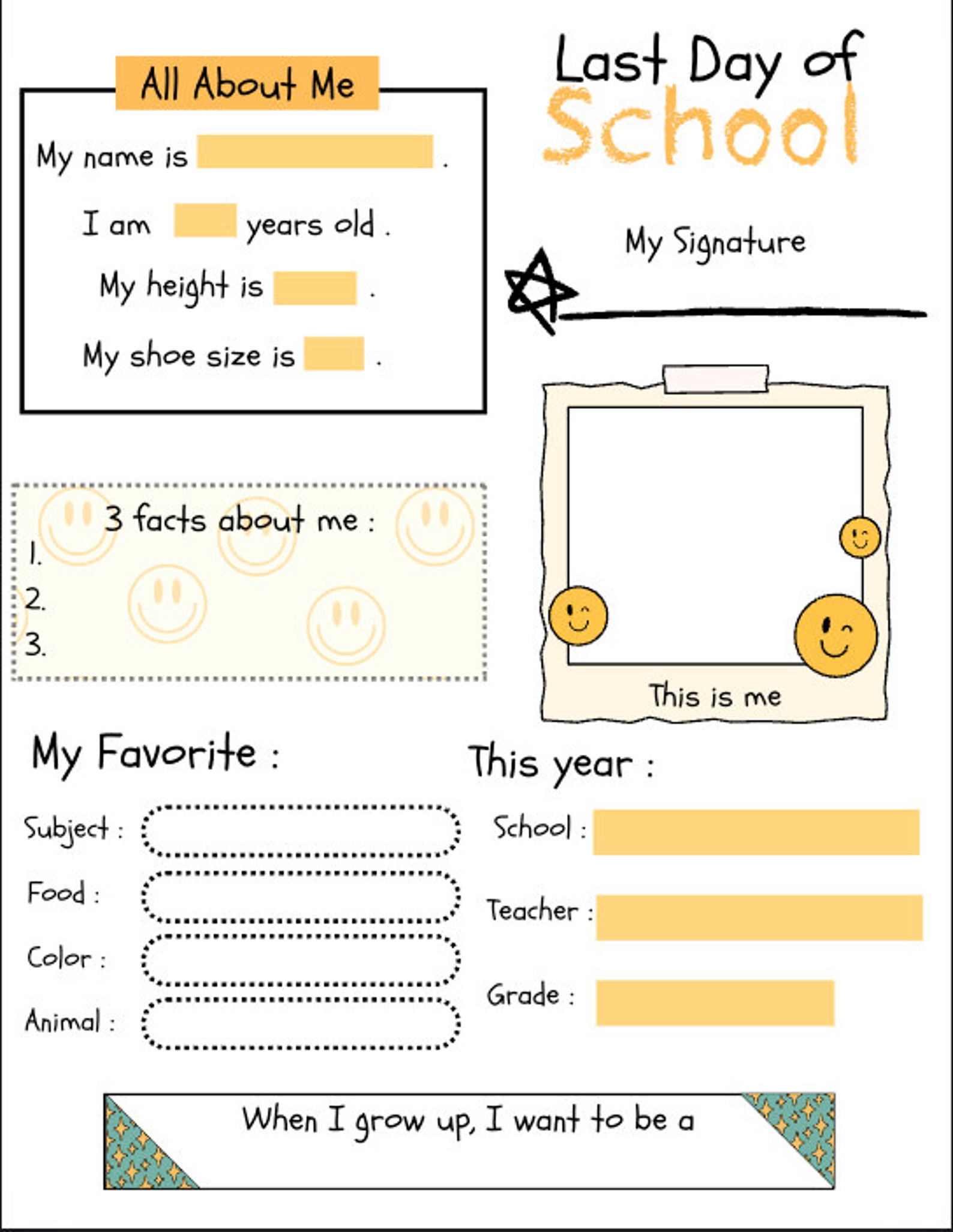 Student First Day of School Info Sheet, Worksheet, Back to School ...