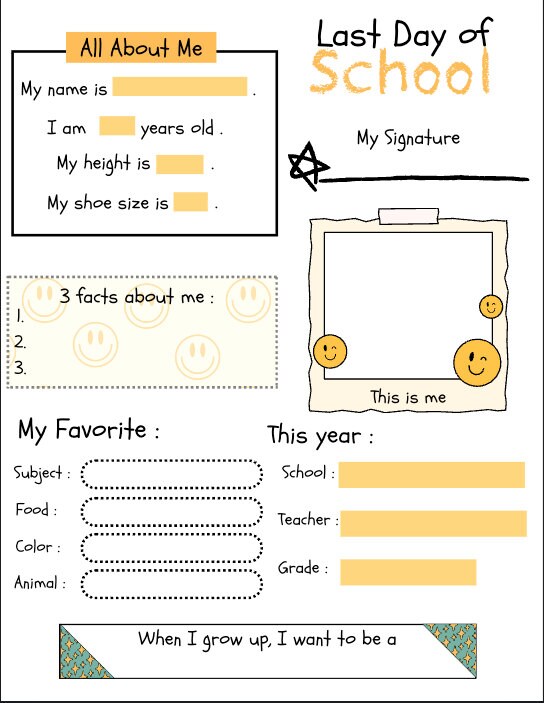Student First Day of School Info Sheet, Worksheet, Back to School ...