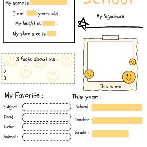 Student First Day of School Info Sheet, Worksheet, Back to School ...