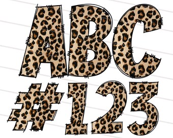 Rainbow Leopard Doodle Font Bundle PNG Hand Drawn Cheetah | Etsy