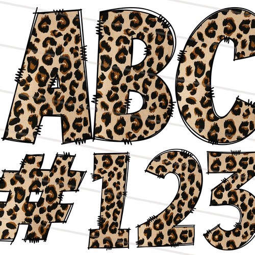 Leopard Doodle Font Bundle PNG Hand Drawn Cheetah Letter - Etsy