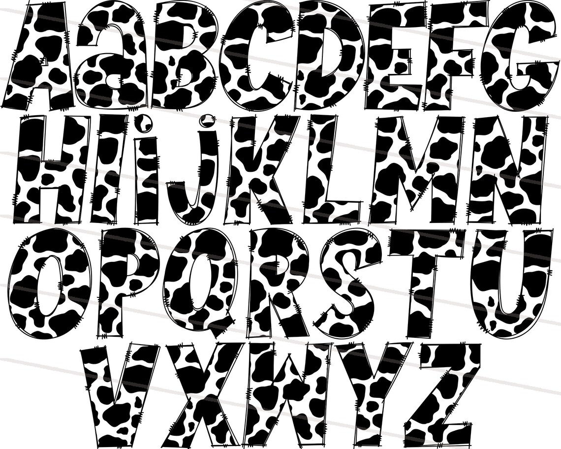 VOL 2 Black and White Cow Doodle Font Bundle SVG PNG Hand - Etsy