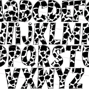 VOL 2- Black and White Cow Doodle Font Bundle SVG PNG, Hand Drawn Cow ...