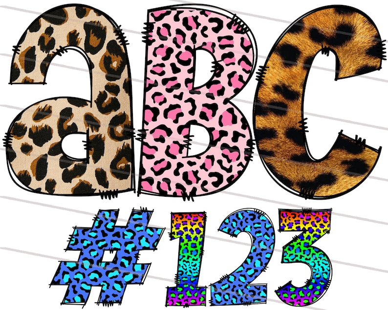 5 Different Leopard Doodle Font Bundle PNG Hand Drawn Cheetah - Etsy
