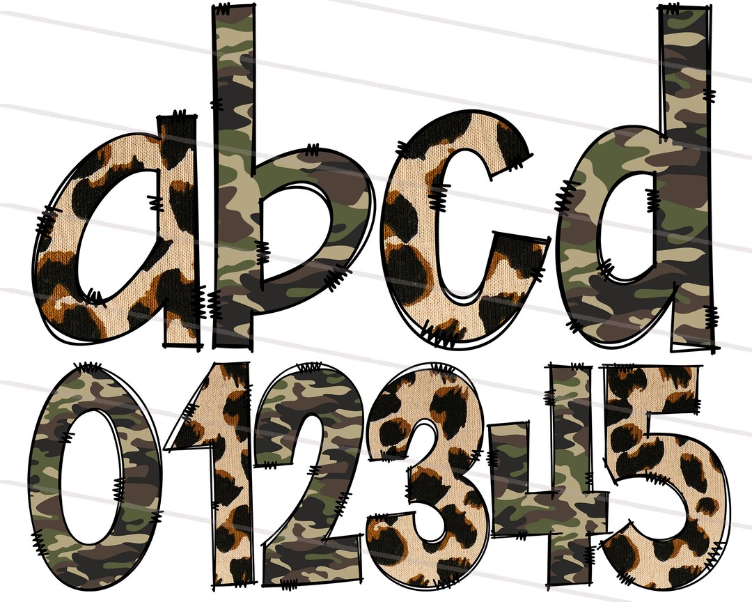 Lowercase Camo and Leopard Doodle Font Bundle PNG, Hand Drawn Cheetah ...