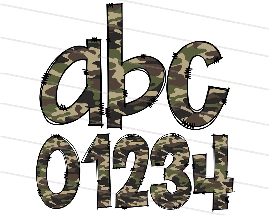 Lowercase Camo Doodle Font Bundle PNG, Hand Drawn Camouflage Letter ...