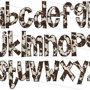Lowercase Western Doodle Font Bundle PNG, Hand Drawn Cow Pattern Letter ...