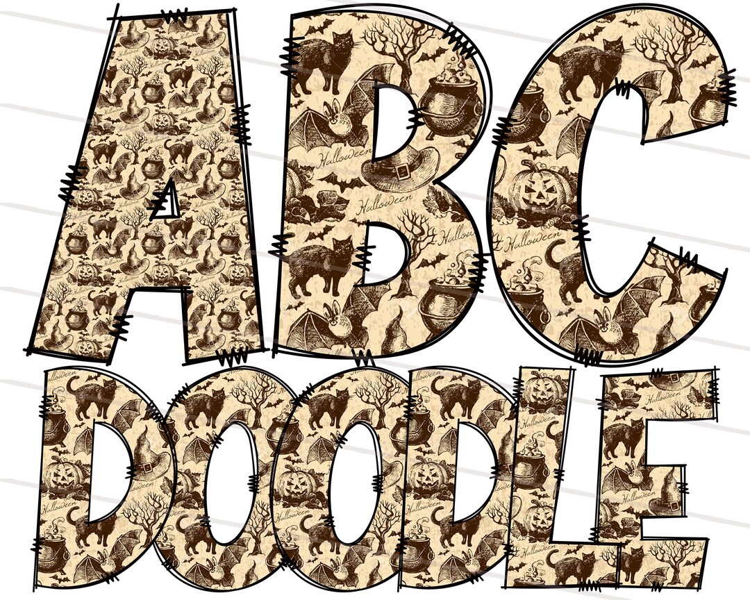Halloween Spooky Doodle Font Bundle PNG, Hand Drawn Spooky Witchy ...