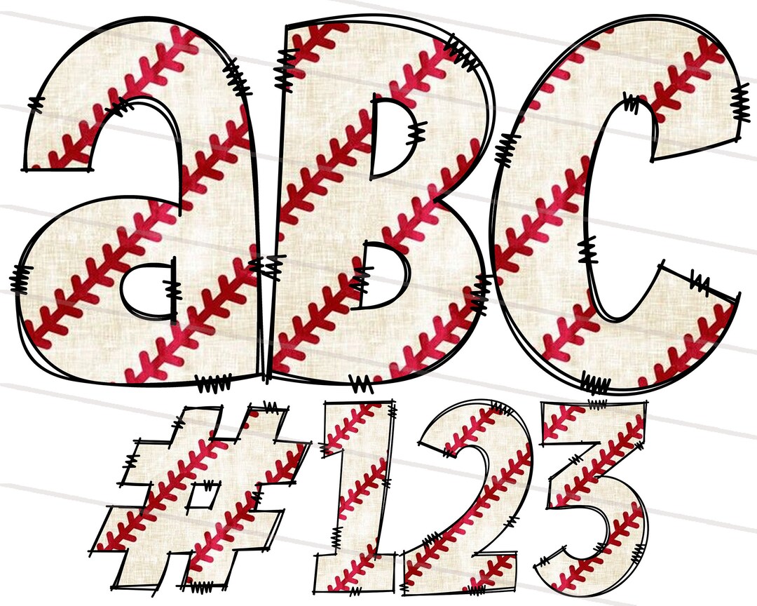 Vintage Baseball Doodle Font Bundle PNG, Retro Baseball Stitching ...