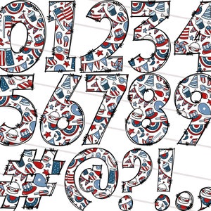 4th of July Alphabet Letters PNG Bundle, Patriotic American Flag Doodle ...