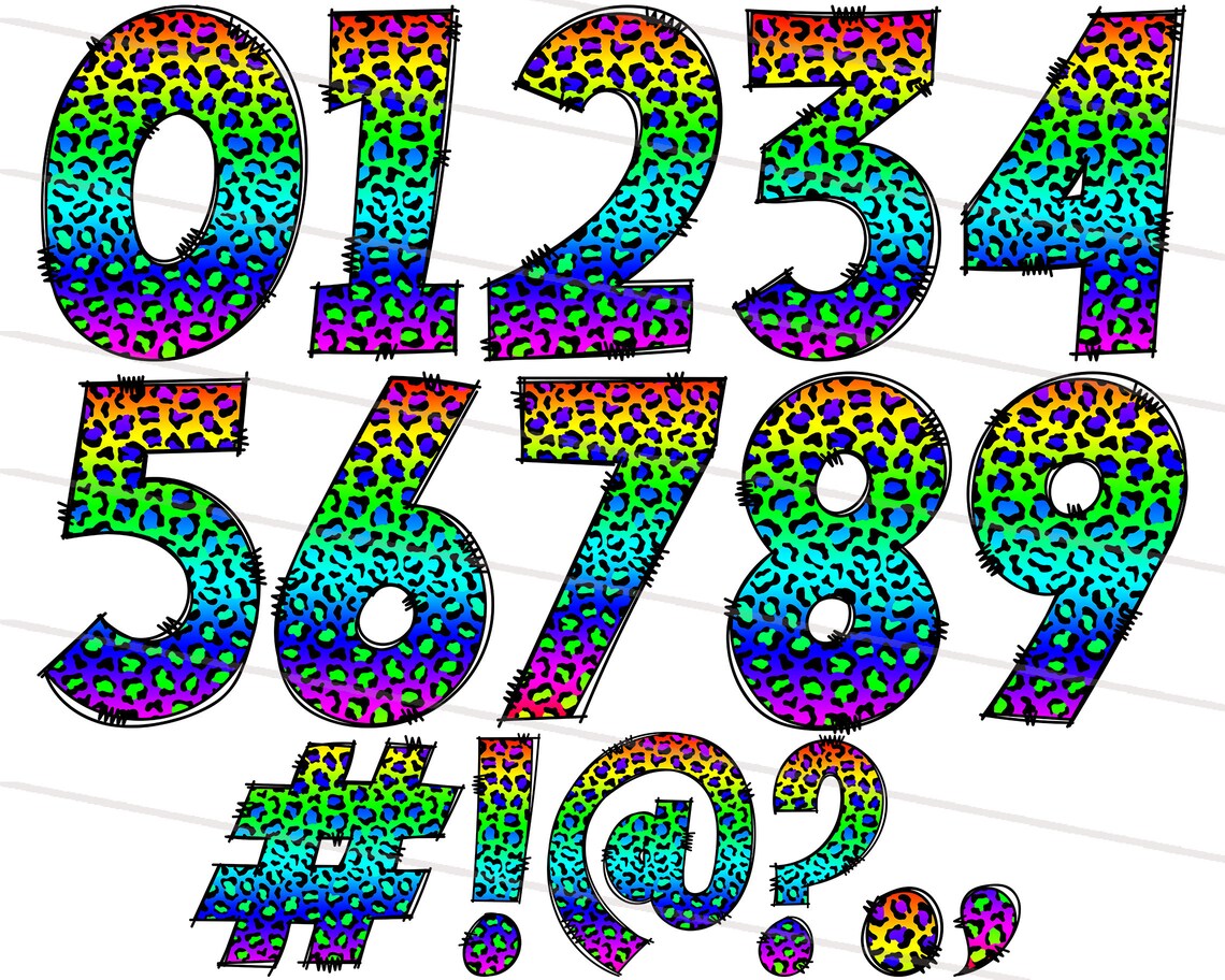 Rainbow Leopard Doodle Font Bundle PNG Hand Drawn Cheetah - Etsy