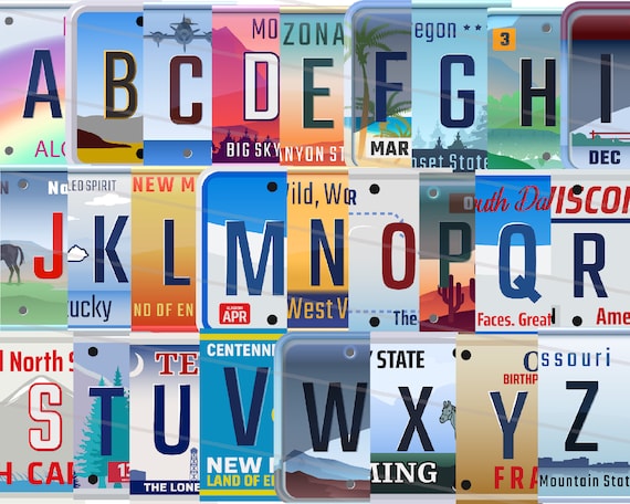 License Plate Letters and Numbers PNG Set Alphabet Digital | Etsy