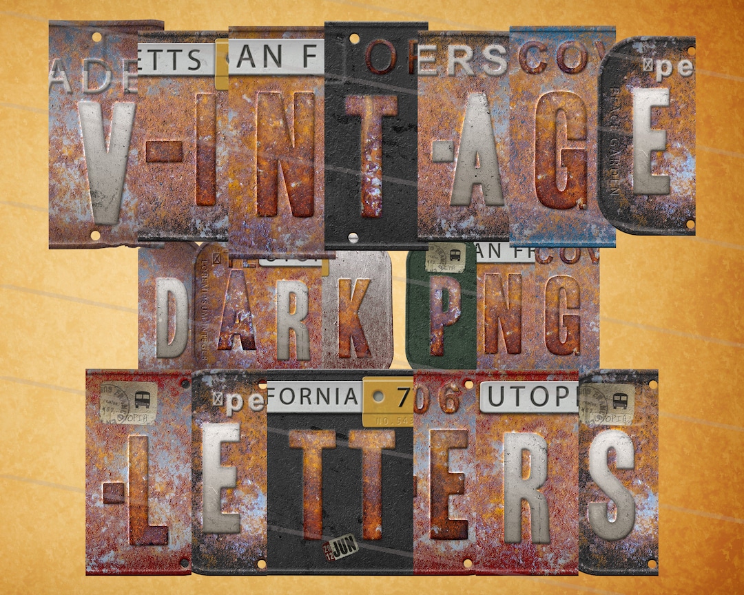 Vintage Digital Download, Vintage License Plate Letters Bundle of PNG ...