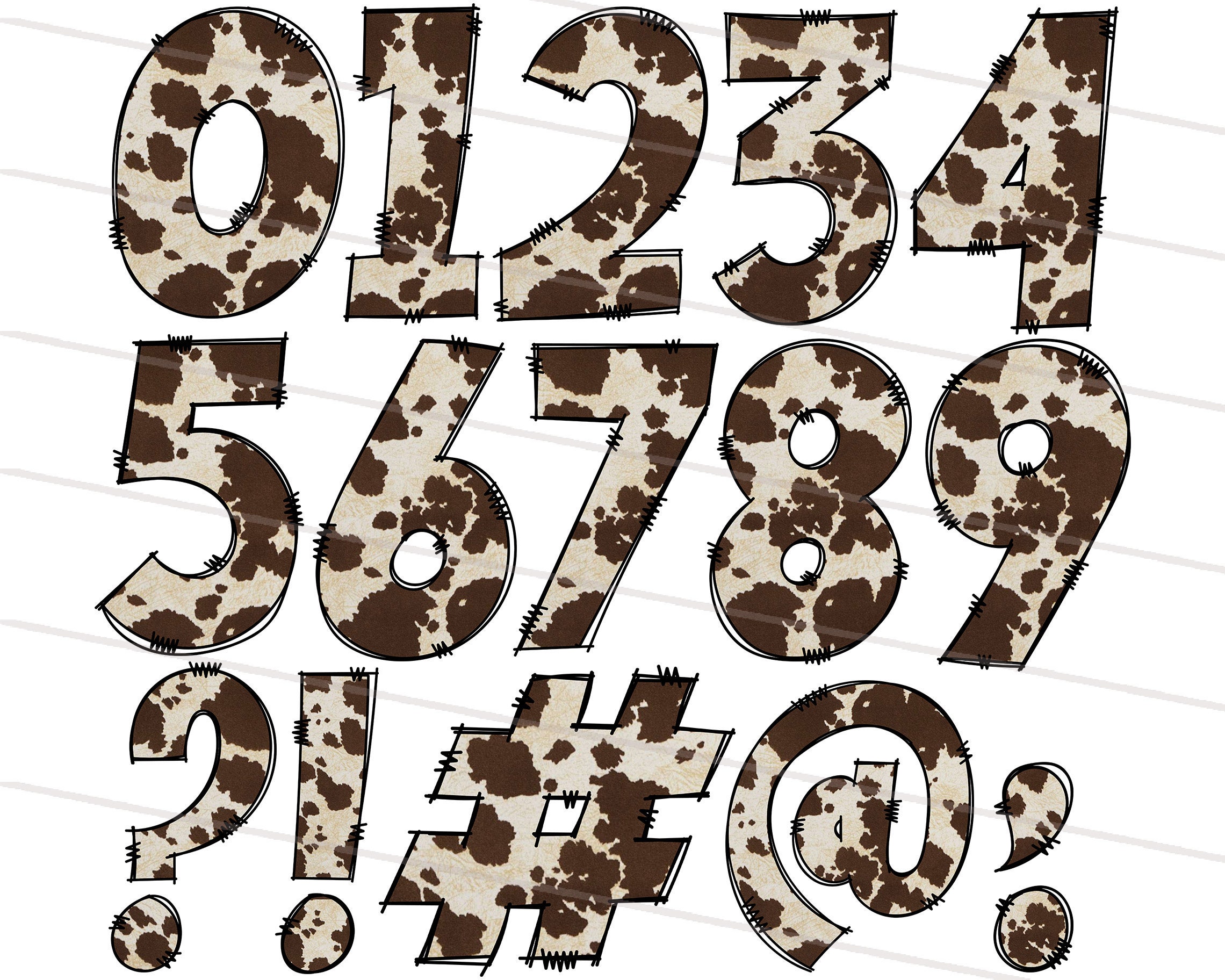 Western Doodle Font Bundle PNG, Hand Drawn Cow Pattern Letter Alphabet ...