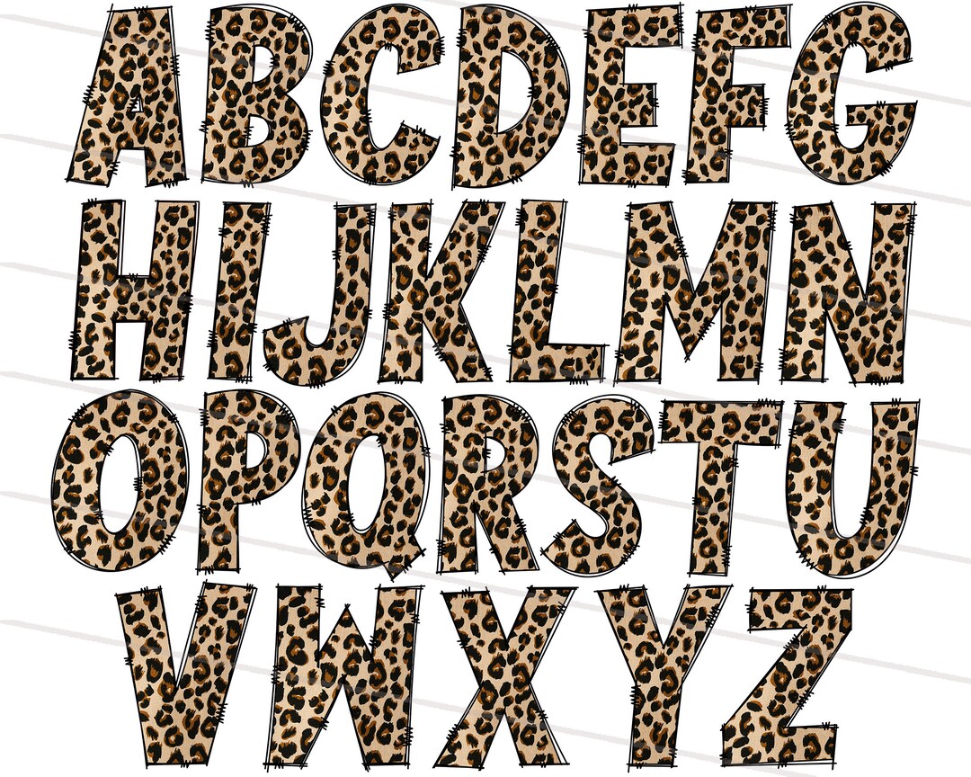 Leopard Doodle Font Bundle PNG, Hand Drawn Cheetah Letter Alphabet, Png ...