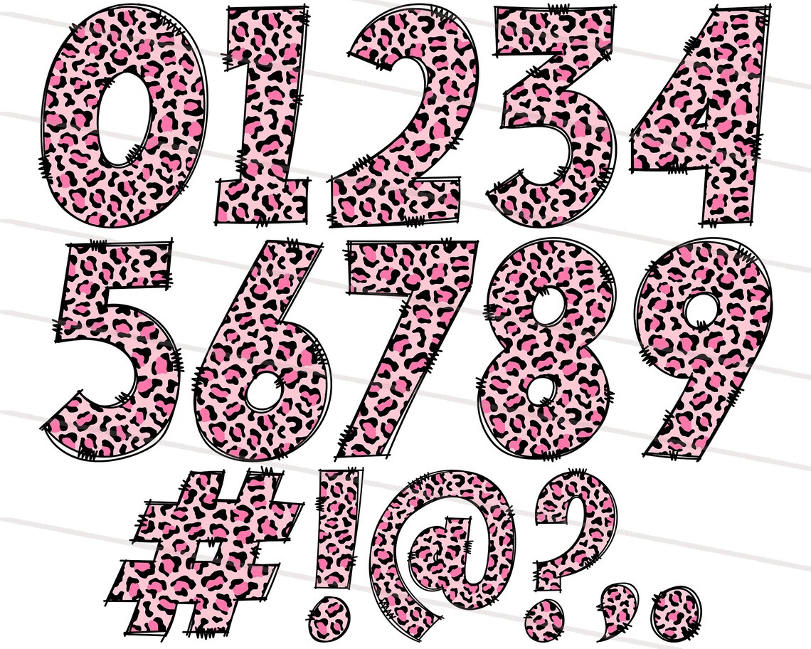 Hot Pink Leopard Doodle Font Bundle PNG Hand Drawn Cheetah - Etsy