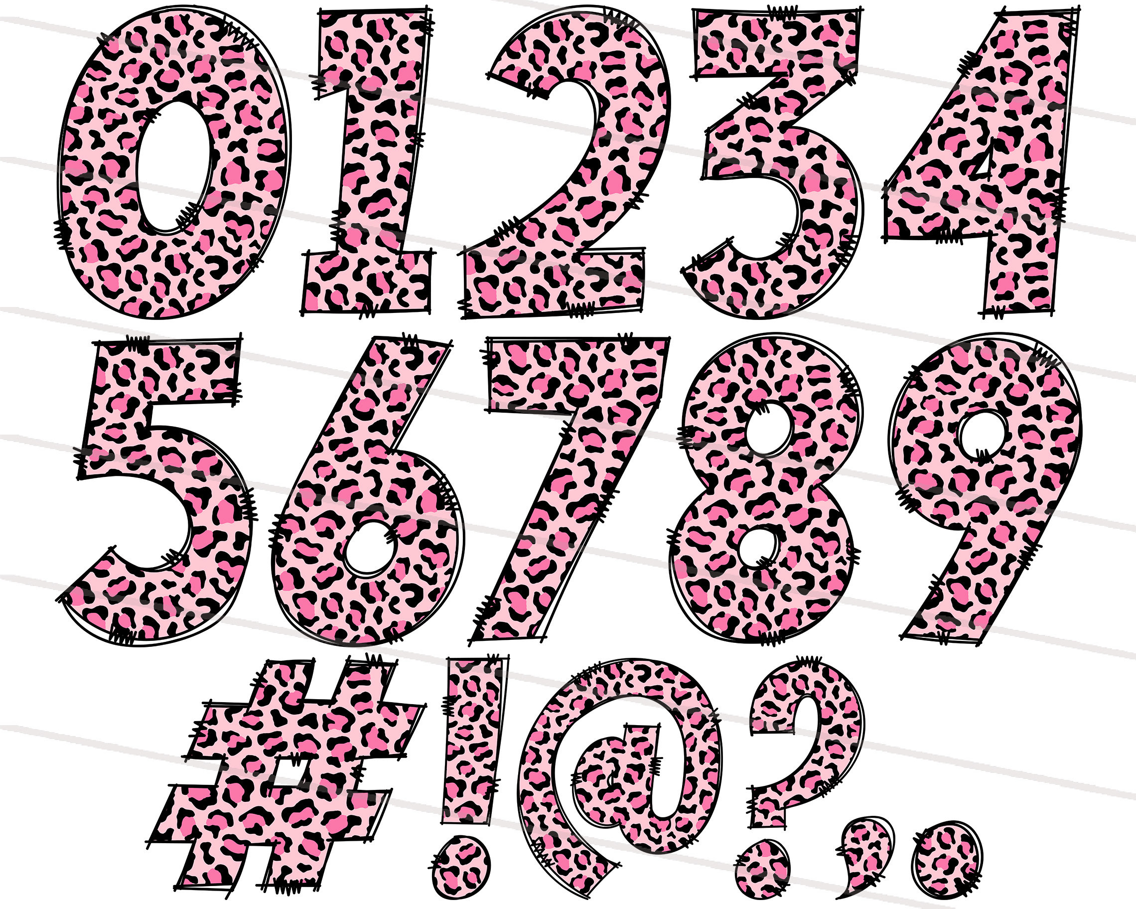 Hot Pink Leopard Doodle Font Bundle PNG, Hand Drawn Cheetah Letter ...
