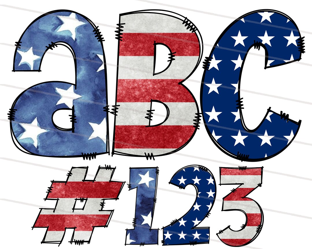 Stars and Stripes USA Alphabet Letters PNG Bundle, Patriotic American ...