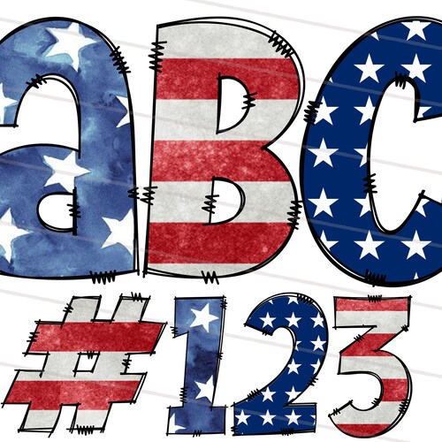 Patriotic Doodle Alphabet Bundle 4th of July PNG Letters - Etsy