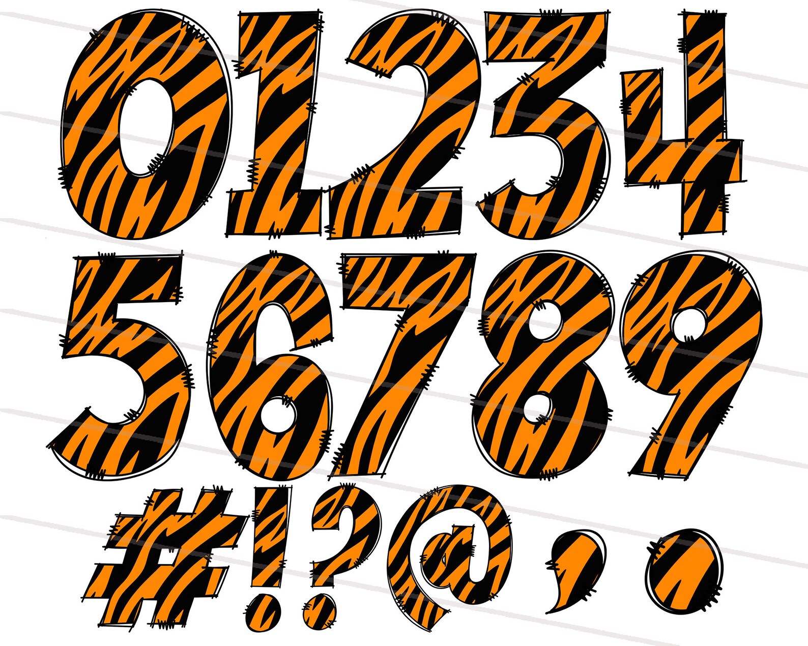 TIGER Doodle Font Bundle PNG Hand Drawn Animal Tiger Letter | Etsy