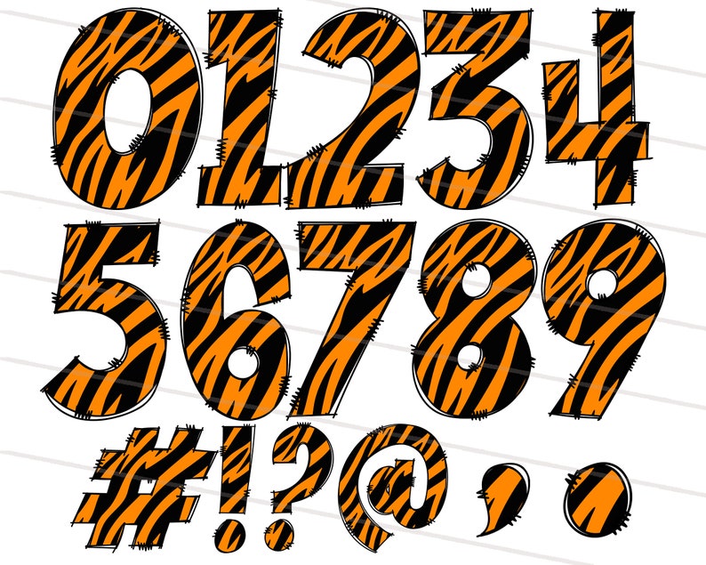 TIGER Doodle Font Bundle PNG Hand Drawn Animal Tiger Letter | Etsy