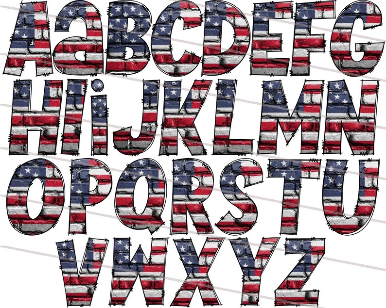 Rustic USA Flag Alphabet Letters PNG Bundle Patriotic - Etsy