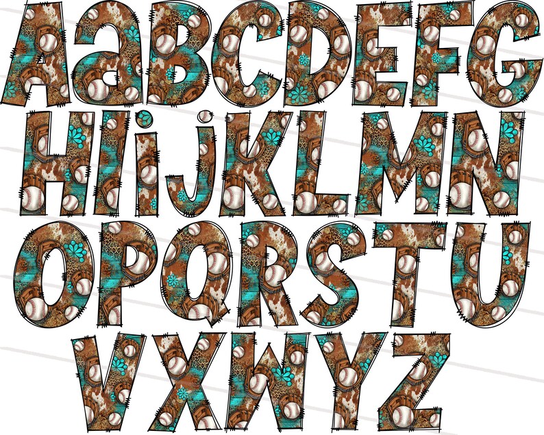 Baseball Doodle Font Bundle PNG Hand Drawn Western Retro - Etsy
