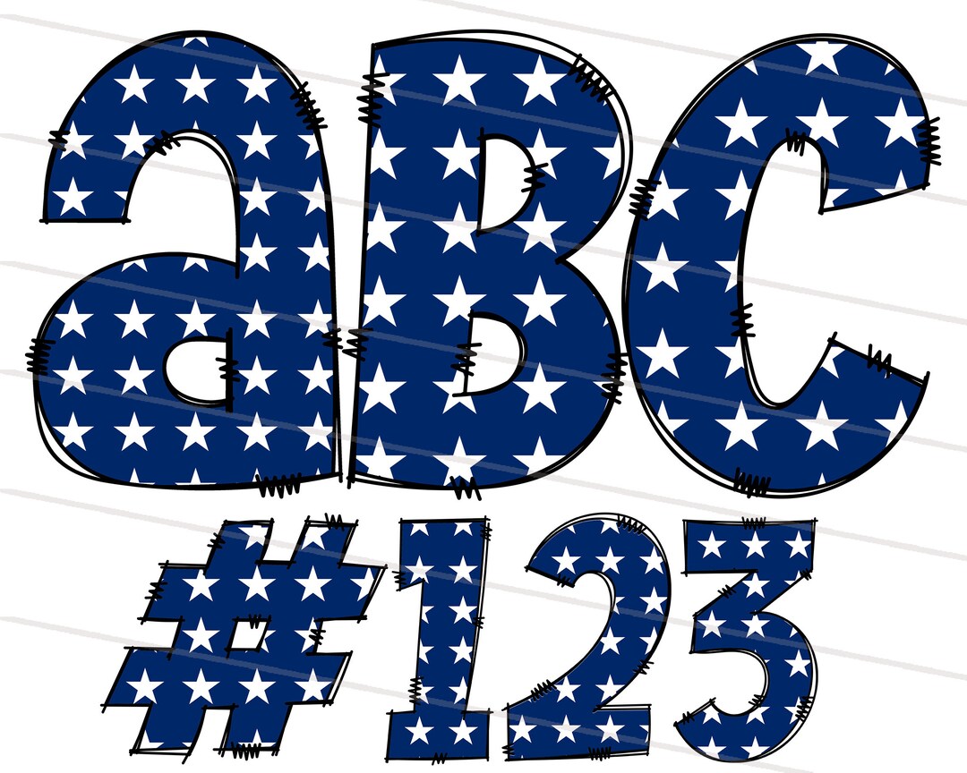 USA Stars Alphabet Letters PNG Bundle, Patriotic American Flag Doodle ...