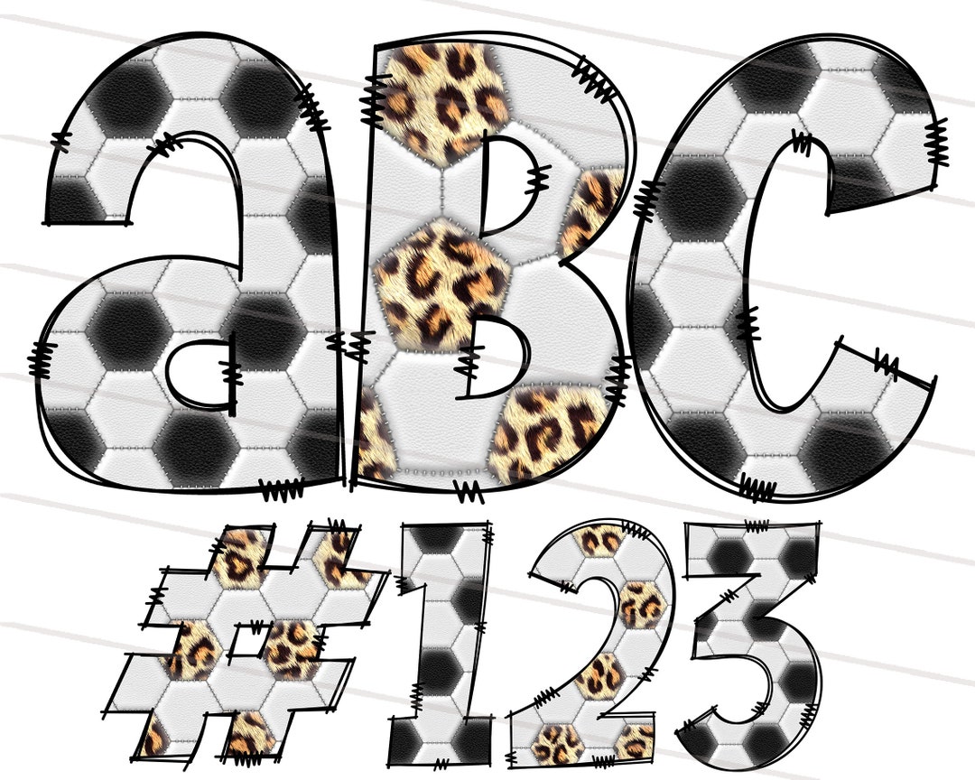 Soccer Doodle Letters Bundle PNG, Leopard Soccer Pattern Alphabet Png ...