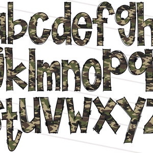 Lowercase Camo Doodle Font Bundle PNG, Hand Drawn Camouflage Letter ...