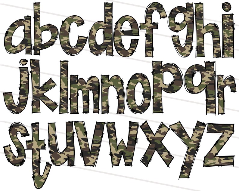 Lowercase Camo Doodle Font Bundle PNG Hand Drawn Camouflage - Etsy