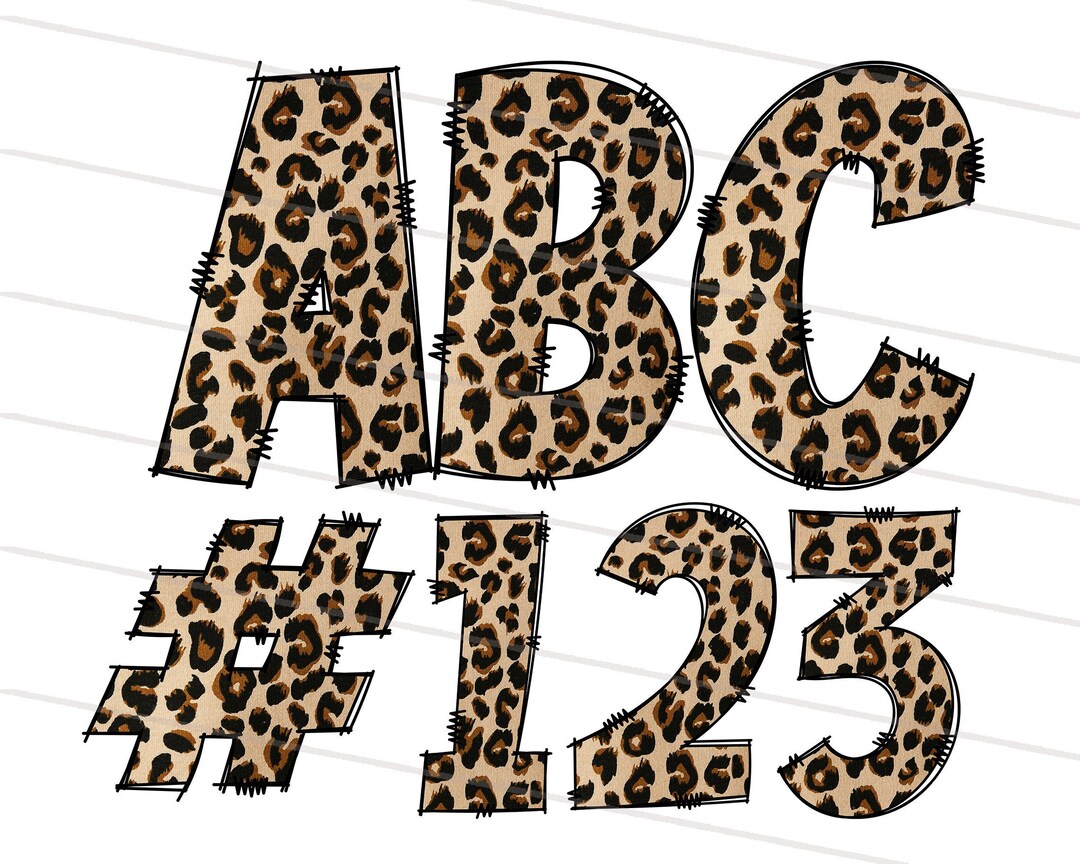 Leopard Doodle Font Bundle PNG, Hand Drawn Cheetah Letter Alphabet, Png ...