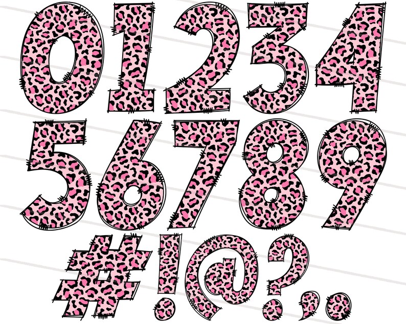 5 Different Leopard Doodle Font Bundle PNG, Hand Drawn Cheetah Letter ...