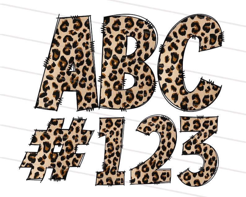 Western and Leopard Doodle Font Bundle PNG Hand Drawn Cheetah | Etsy