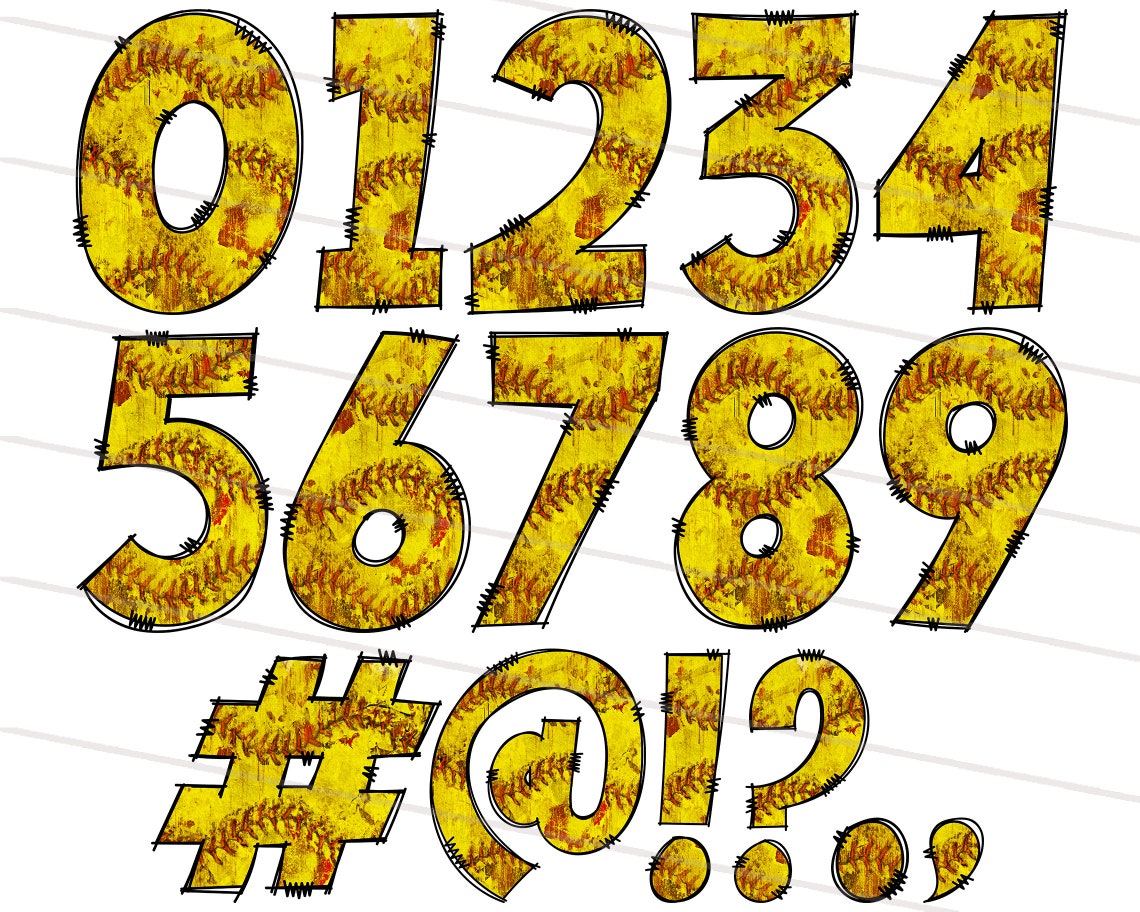 Vintage Softball Doodle Font Bundle PNG, Retro Baseball Stitching ...