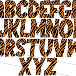 TIGER Doodle Font Bundle PNG, Hand Drawn Animal Tiger Letter Alphabet ...