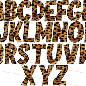 VOL 2- Leopard Doodle Font Bundle PNG, Hand Drawn Cheetah Letter ...
