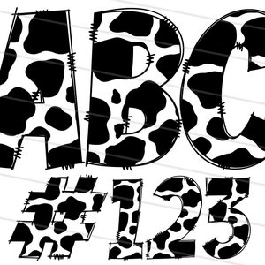 3 Different Western Cow Hide Doodle Font Bundle PNG, Hand Drawn Cow ...